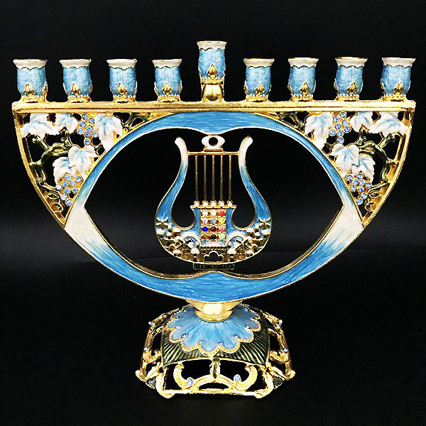 Jeweled Hanukkah Menorah with Harp of King David and Hoshen ...