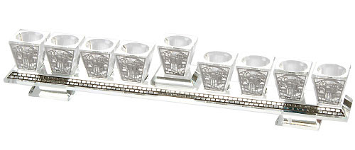 Crystal Hanukkah Menorah with Jerusalem Decorations - YourHolyLandStore