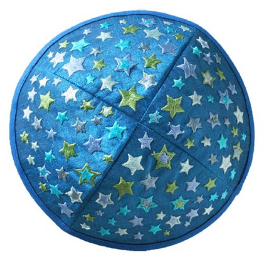 Kids Blue Kippah with Embroidered Stars - YourHolyLandStore