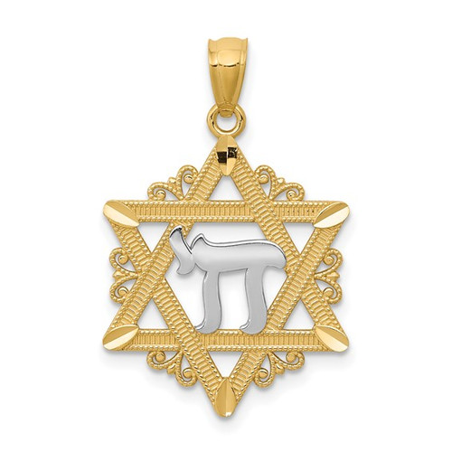 14K Yellow & White Gold Star of David with Chai Pendant - YourHolyLandStore 14K Yellow & White Gold Star of David with Chai Pendant - YourHolyLandStore