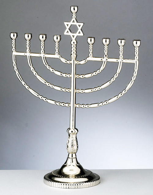 Large Traditional Menorah - Silvertone Finish - YourHolyLandStore