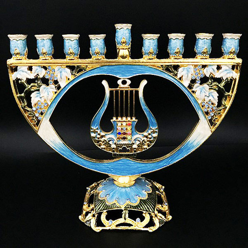 Jeweled Hanukkah Menorah with Harp of King David and Hoshen ...