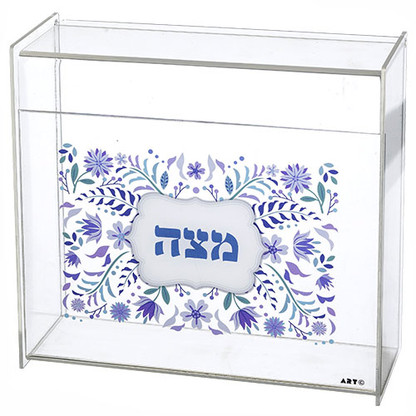 Acrylic Matzah Box with Lid - Blue Flowers - YourHolyLandStore