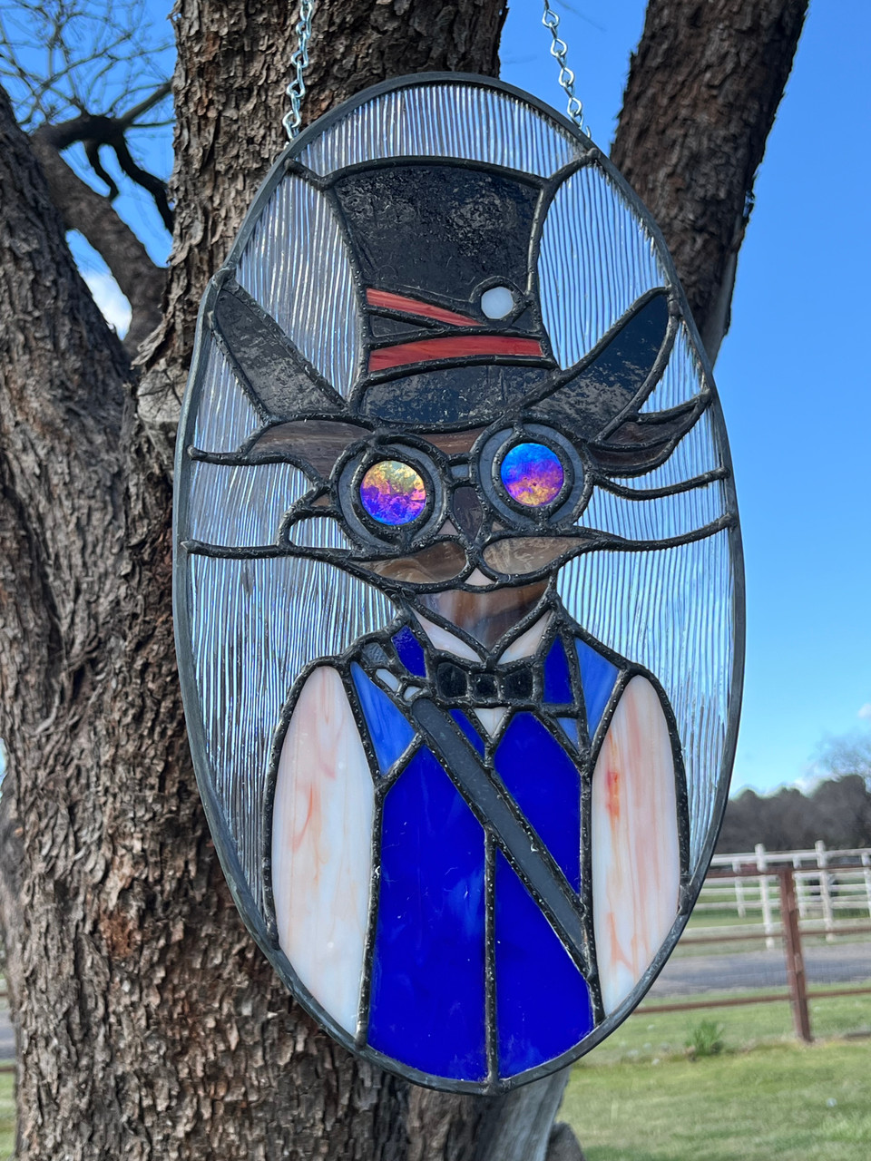 Dapper Dan Steampunk Stained Glass Cat - Swanky Glass