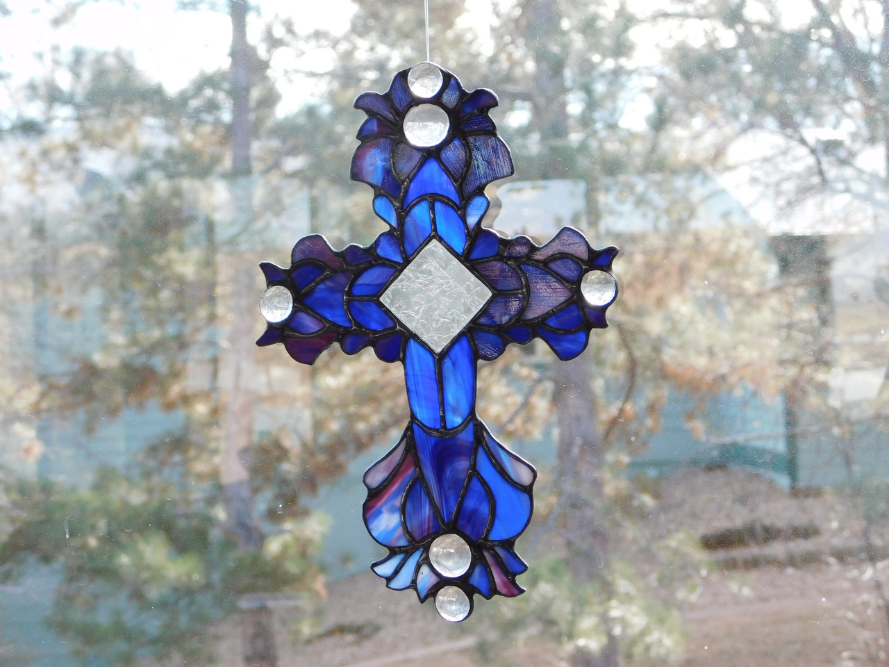 Ornate Stained Glass Cross Suncatcher - Swanky Glass