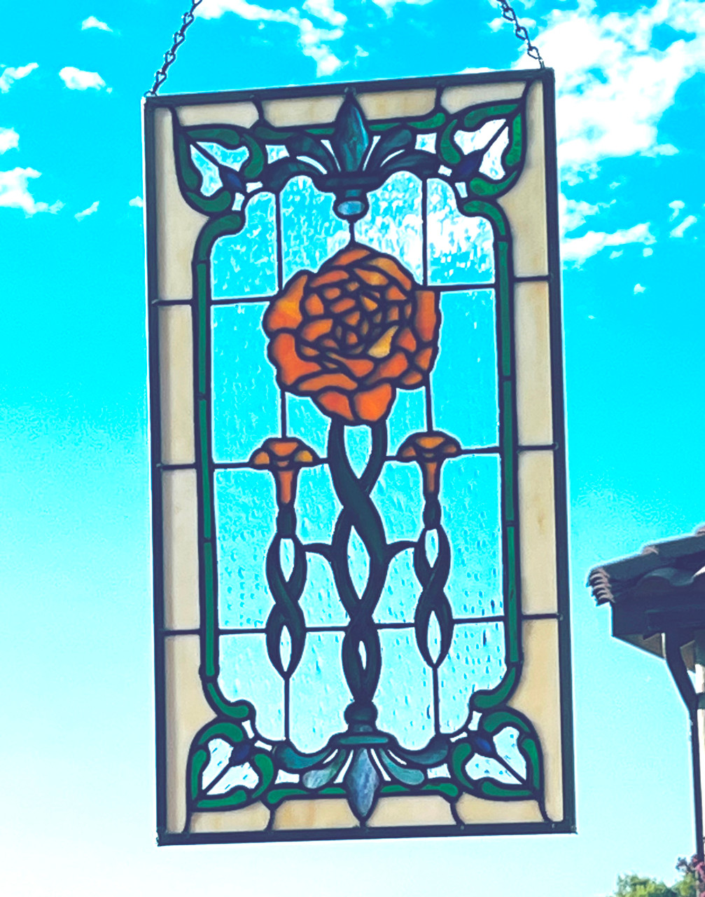 Art Nouveau Stained Glass Carnation Panel - Swanky Glass