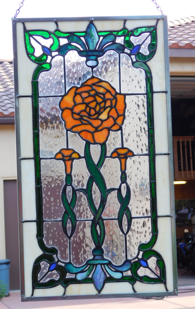 Art Nouveau Stained Glass Carnation Panel - Swanky Glass