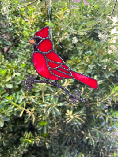 Vibrant Stained Glass Red Cardinal Suncatcher - Swanky Glass