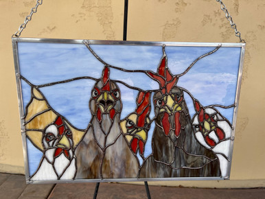 Hen House Stained Glass Panel