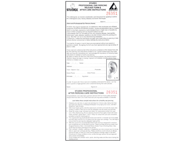 Ear Piercing Release Forms