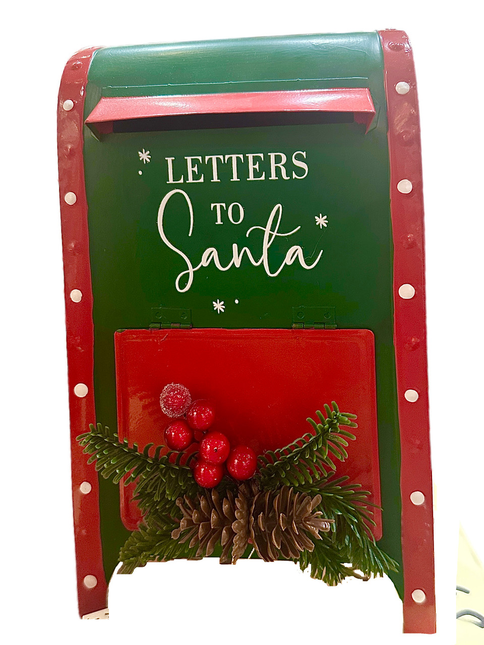 Christmas Letterbox - Tin RED AND GREEN 20CM - Bristlebrush Designs