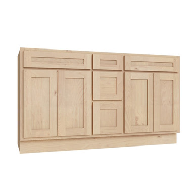 KCD Unfinished Birch KD Shaker 60" Double Bowl Vanity Sink Base-3 ...