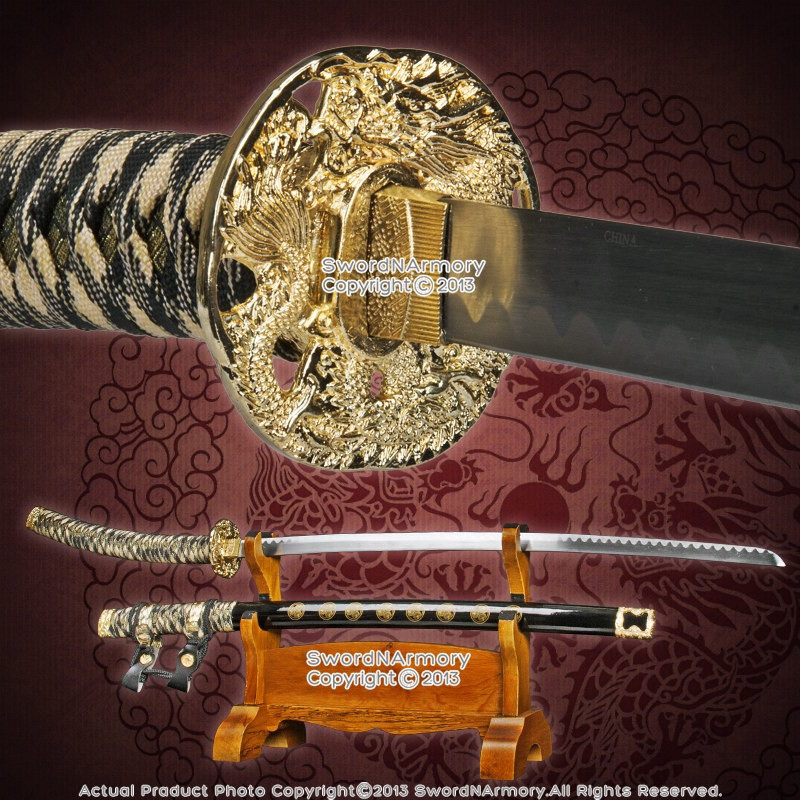 Japanese Style Ceremonial Samurai Sword Jin Tachi Katana Dragon Tsuba ...