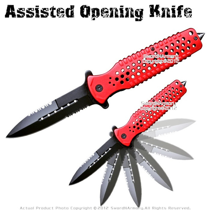Red Serrated Spring Assisted Open Folding Knife Pocket Folder Surgical ...