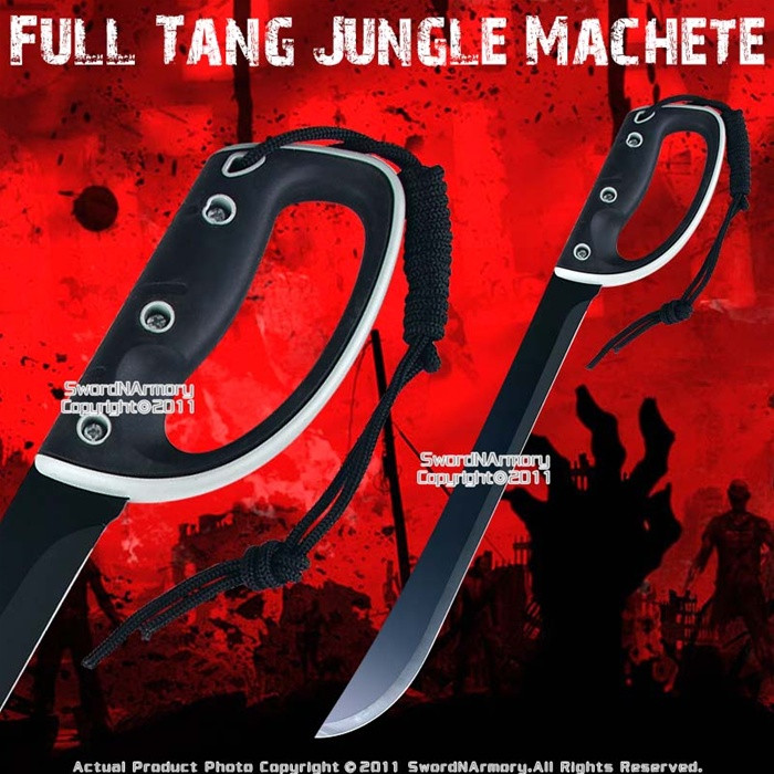 Black Full Tang Jungle Machete w/ Sheath Rubber and PlasticKnuckle Guard
