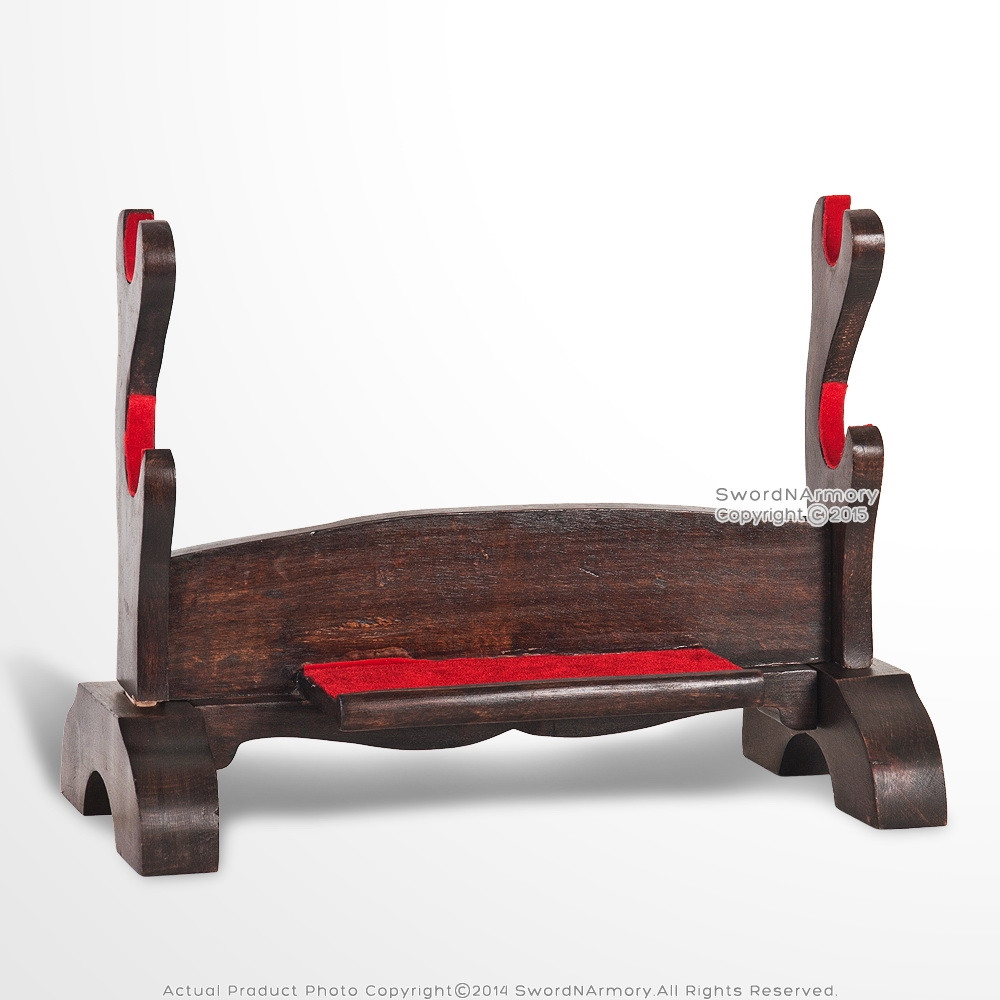 2 Tier Solid Wood Samurai Sword Display Stand w/ Dark Stain Finish ...