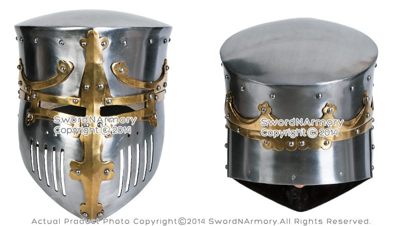 Functional Medieval Great Bucket Barrel Helm Pot Helmet w/ Brass 16G ...