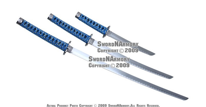 4 PCS Blue Classic Dragon Japanese Samurai Sword Set Katana Wakizashi ...