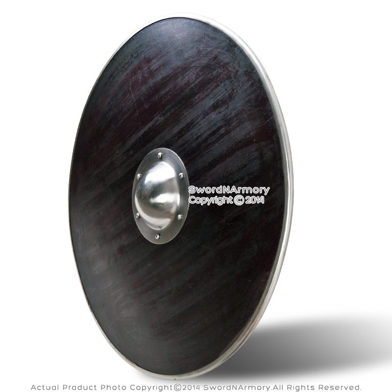 Functional Round Wooden Viking Battle Shield Steel Rim 16G Steel Umbo ...