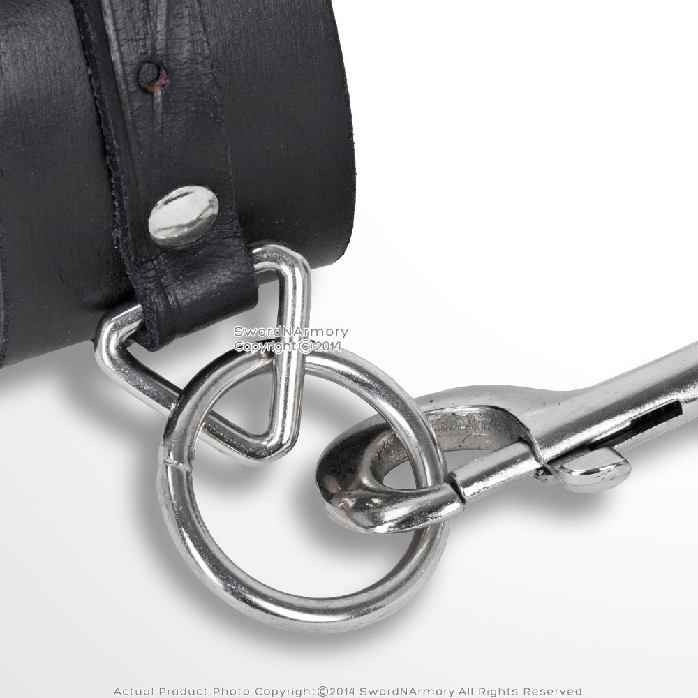 Black Genuine Leather Chain Handcuff with Steel Buckles Wrist Ankle ...