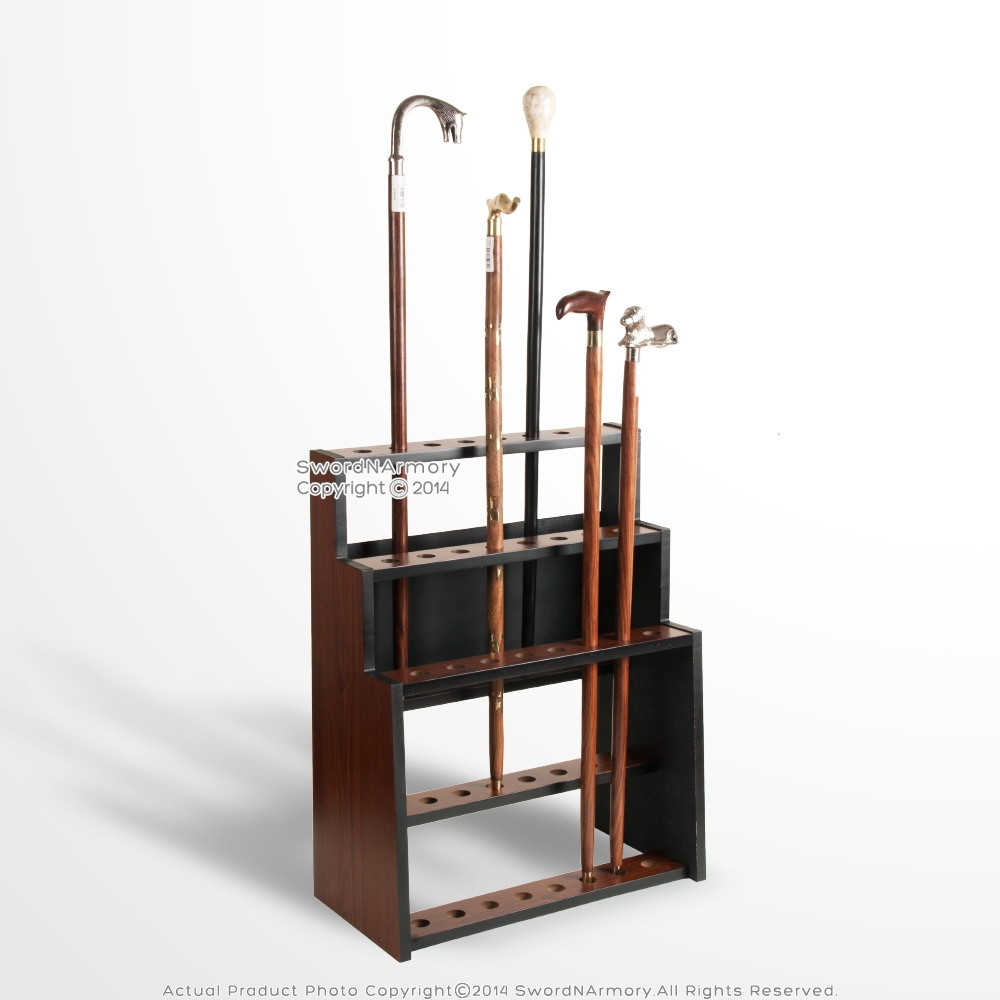 Deluxe 3 Tiers Wooden Walking Stick Display Stand Hold 24 Canes