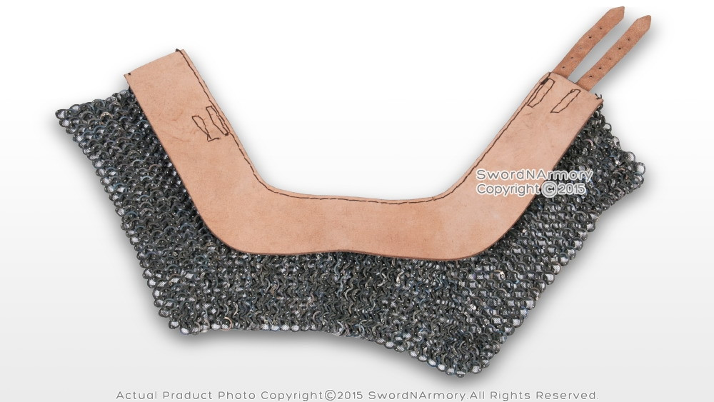 Titanium Medieval Chainmail Mantle Collar Armor w/Leather Buckle Flat ...
