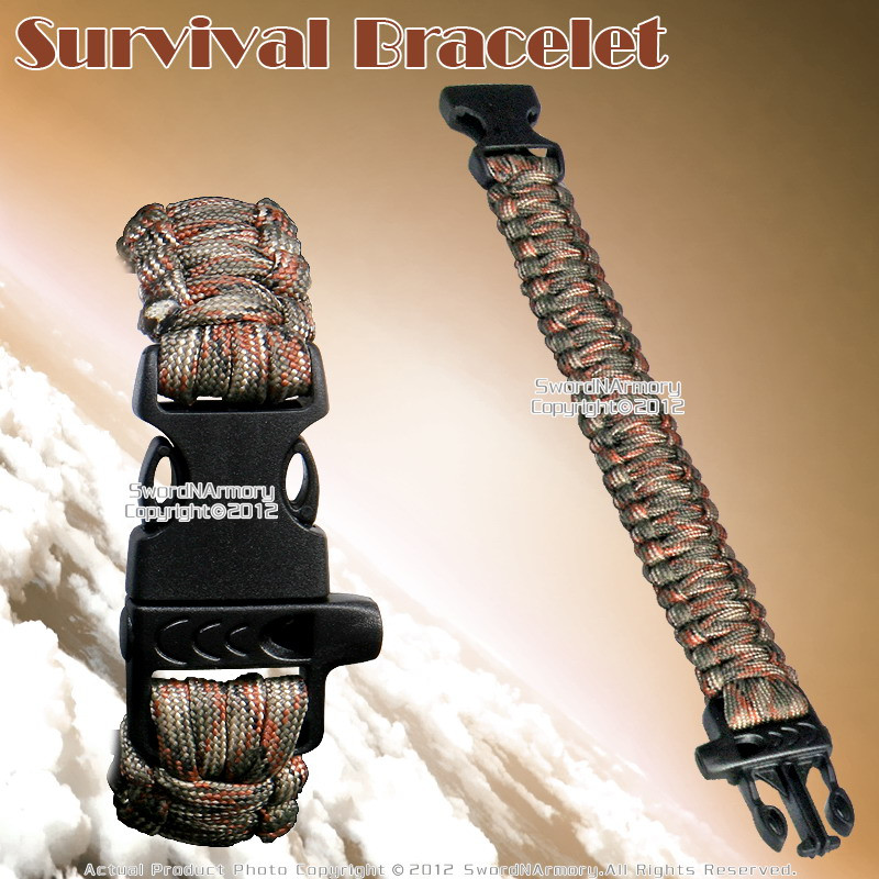7.5 " Green Camo Parachute Cord Survival Bracelet Strip with Emergency ...
