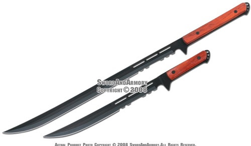 2 Pcs Wooden Handled Full Tang Ninja Daisho Sword Set