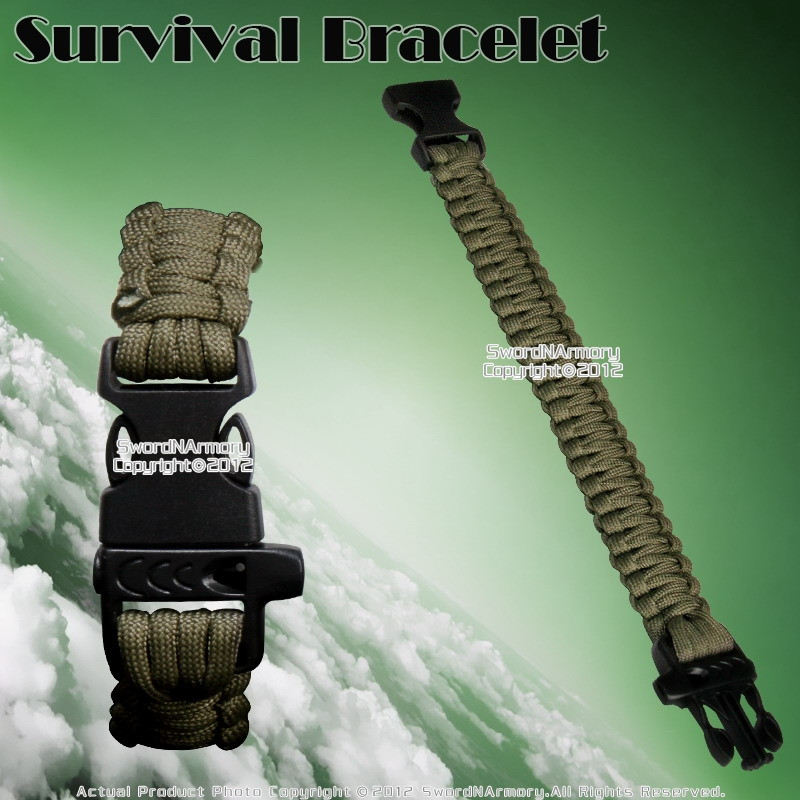 8" Army Green Parachute Cord Survival Bracelet Strip emergency ...