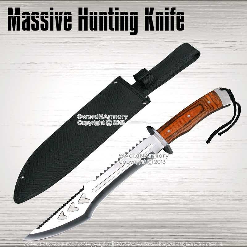 16" Fixed Blade Hunting Camping Dagger Knife Sawback Wooden Handle w ...