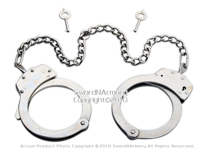 Silver Steel Chain Double Lock Leg Cuffs With Spare Key