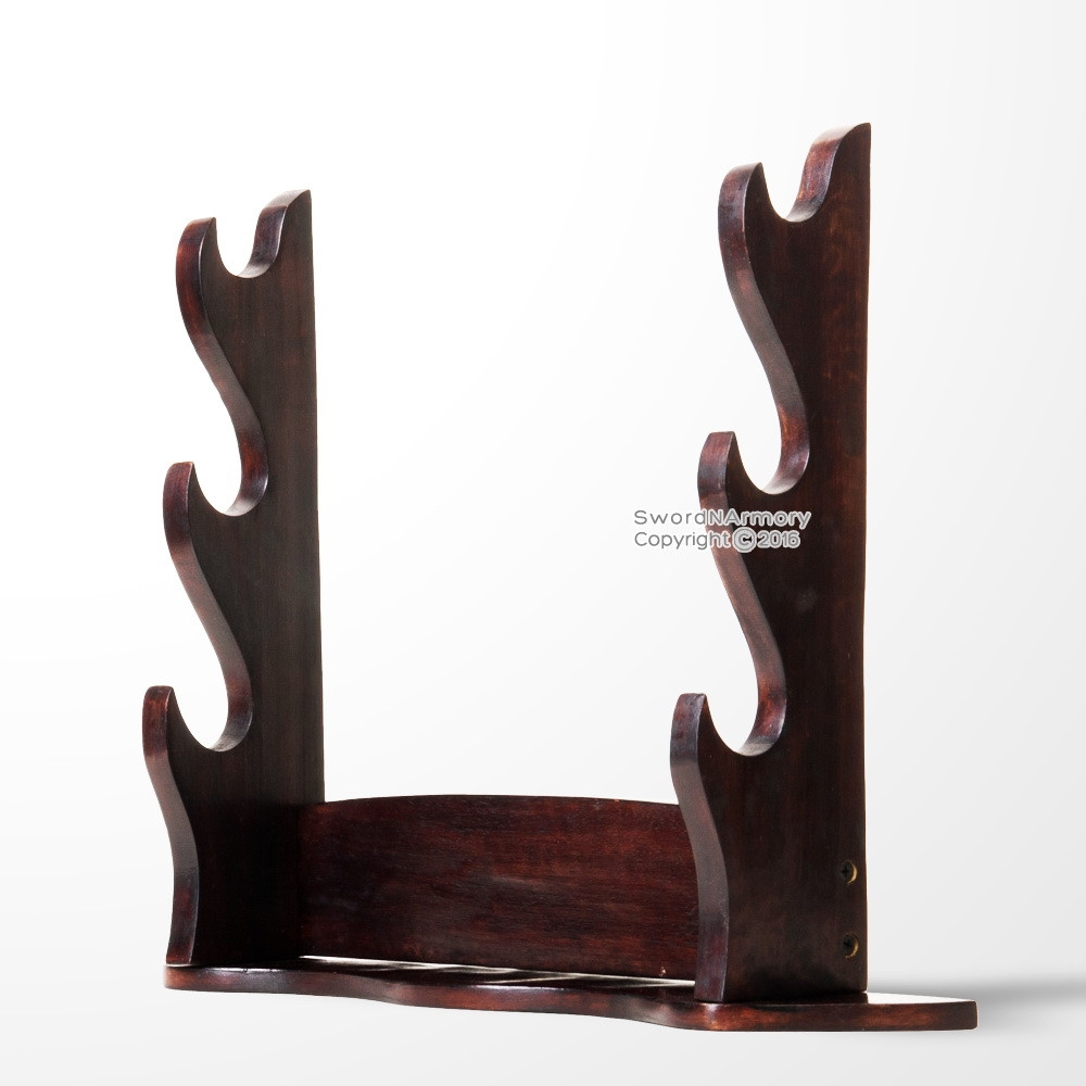 Dark Brown Solid Wood Three Tiers Samurai Katana Table Top Sword ...
