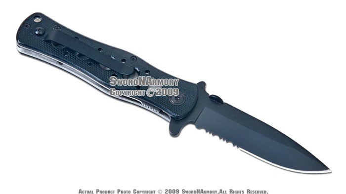 Assisted Opening Drop Point Serrated Tactical Folder Knife. The blade ...