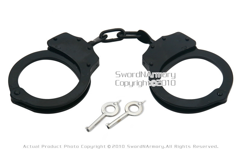 Steel Chain Double Lock Handcuffs Chrome With Spare Key Self Defense