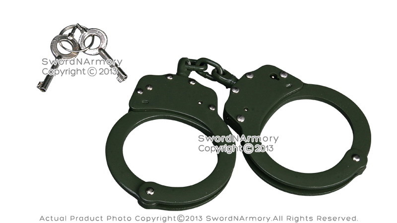 Steel Chain Double Lock Handcuffs Chrome With Spare Key Self Defense