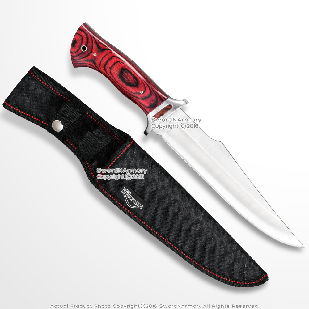 12" Fixed Blade Full Tang Bowie Hunting Knife Red Wood Steel Guard with ...