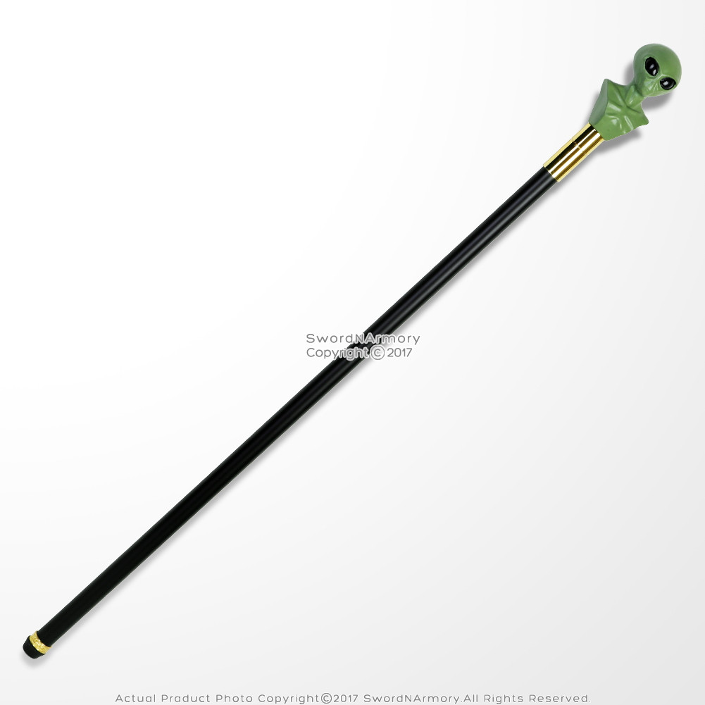 36" Alien Skull Handle Walking Stick Universe UFO Solid Fantasy Cane ...