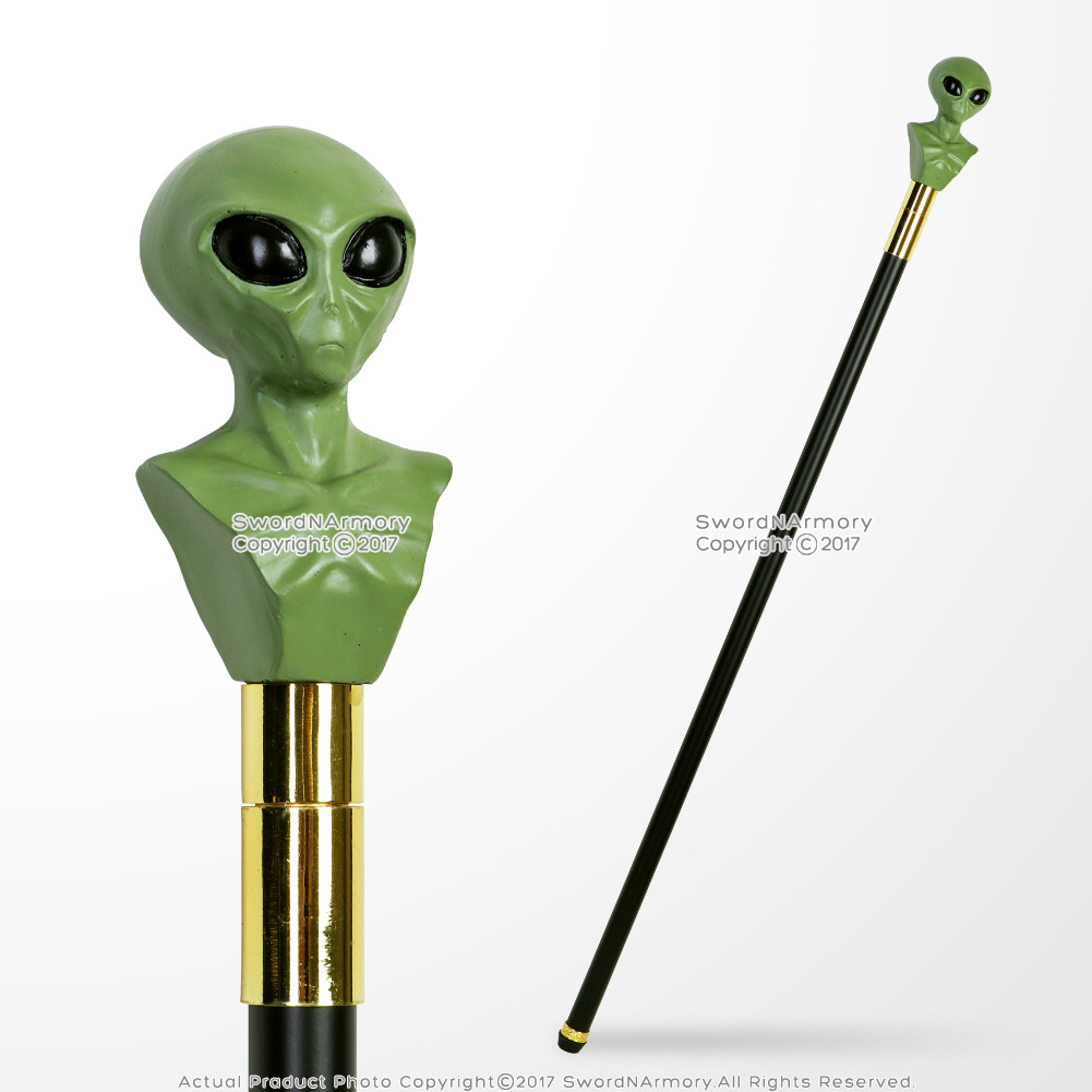 36" Alien Skull Handle Walking Stick Universe UFO Solid Fantasy Cane ...