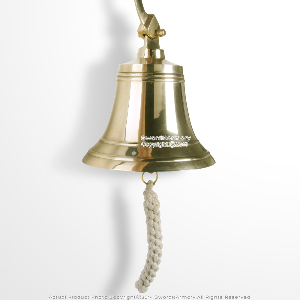 Brass Ship Bell Solid Cast Clapper Rich Tone Knotted Bell Rope Nautical