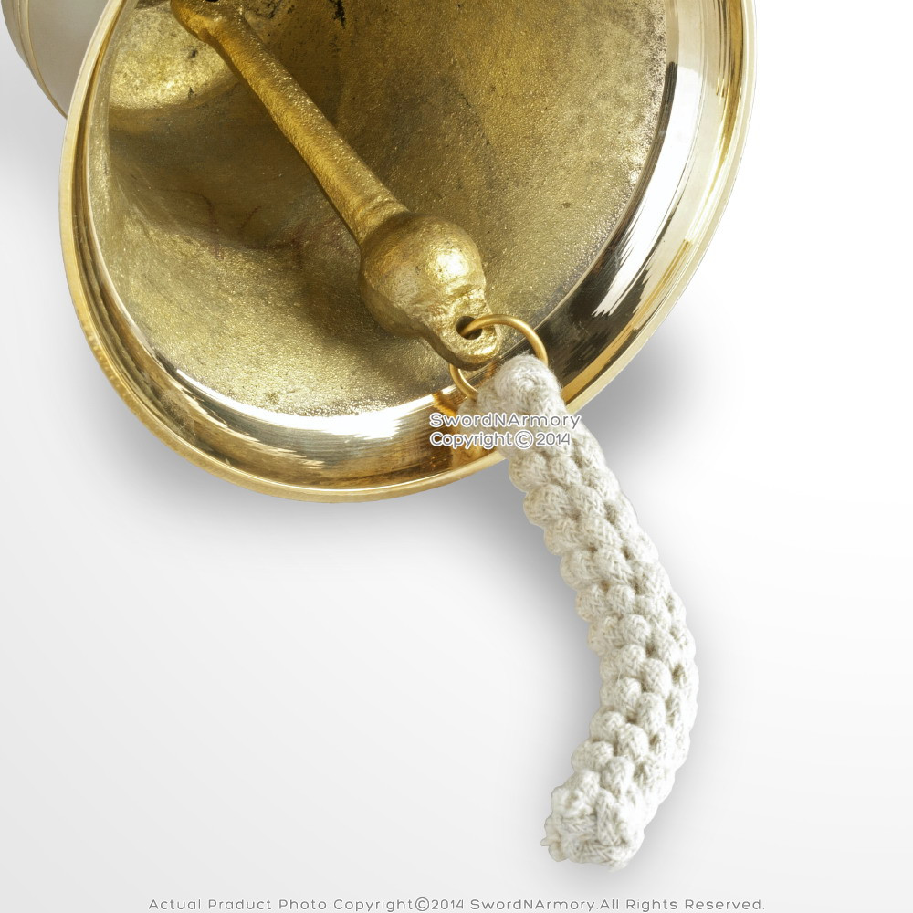 Brass Ship Bell Solid Cast Clapper Rich Tone Knotted Bell Rope Nautical