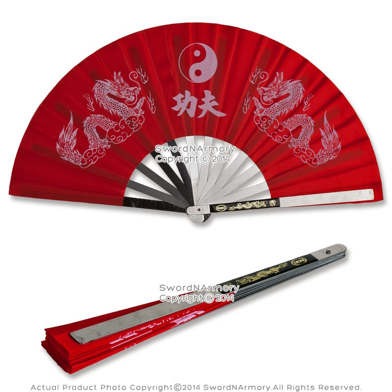 Martial Art Tai Chi Kung Fu Fighting Fan Steel Frame with Dragon