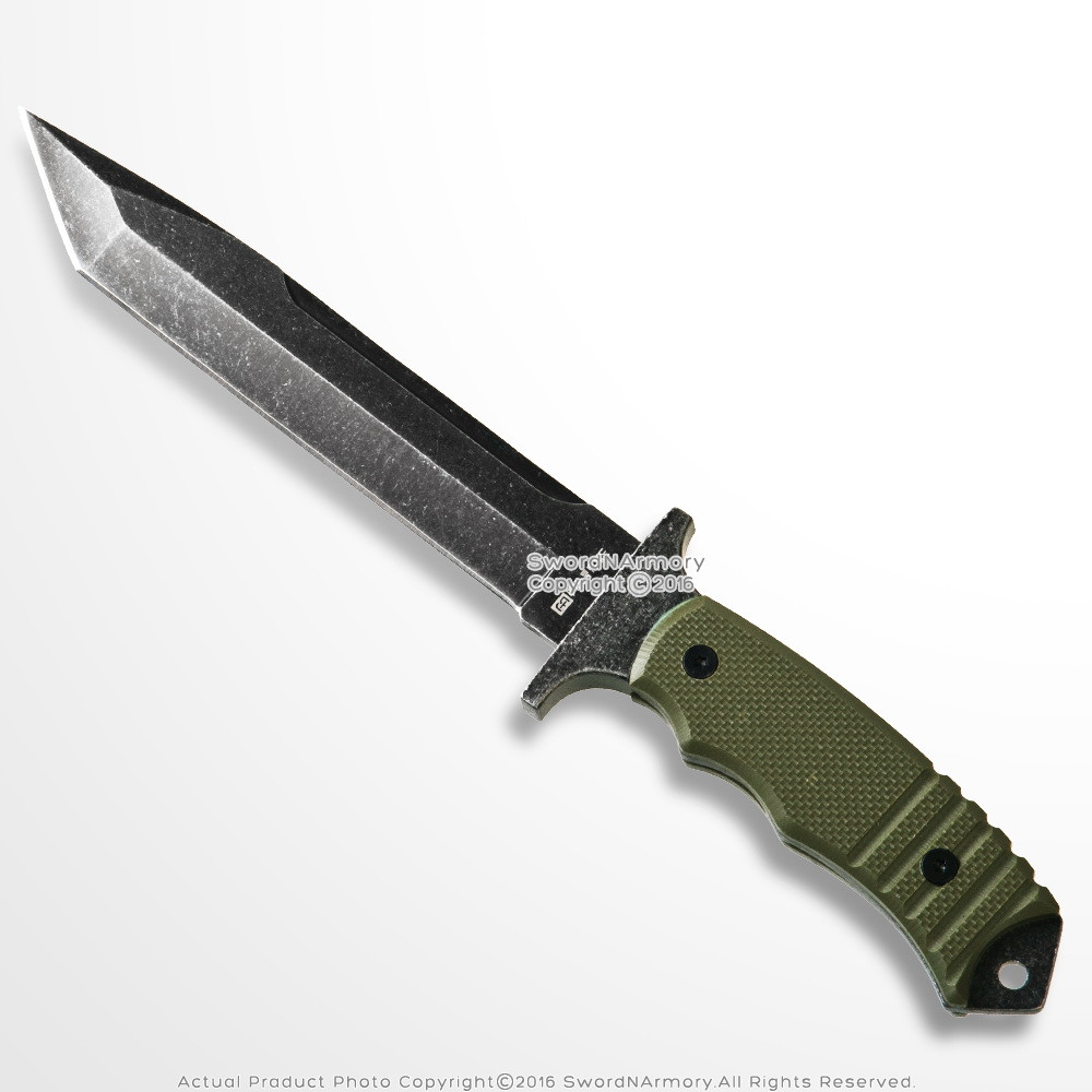 12" Full Tang Fixed Blade Tactical Tanto Knife Stone Wash Finish G10 Handle