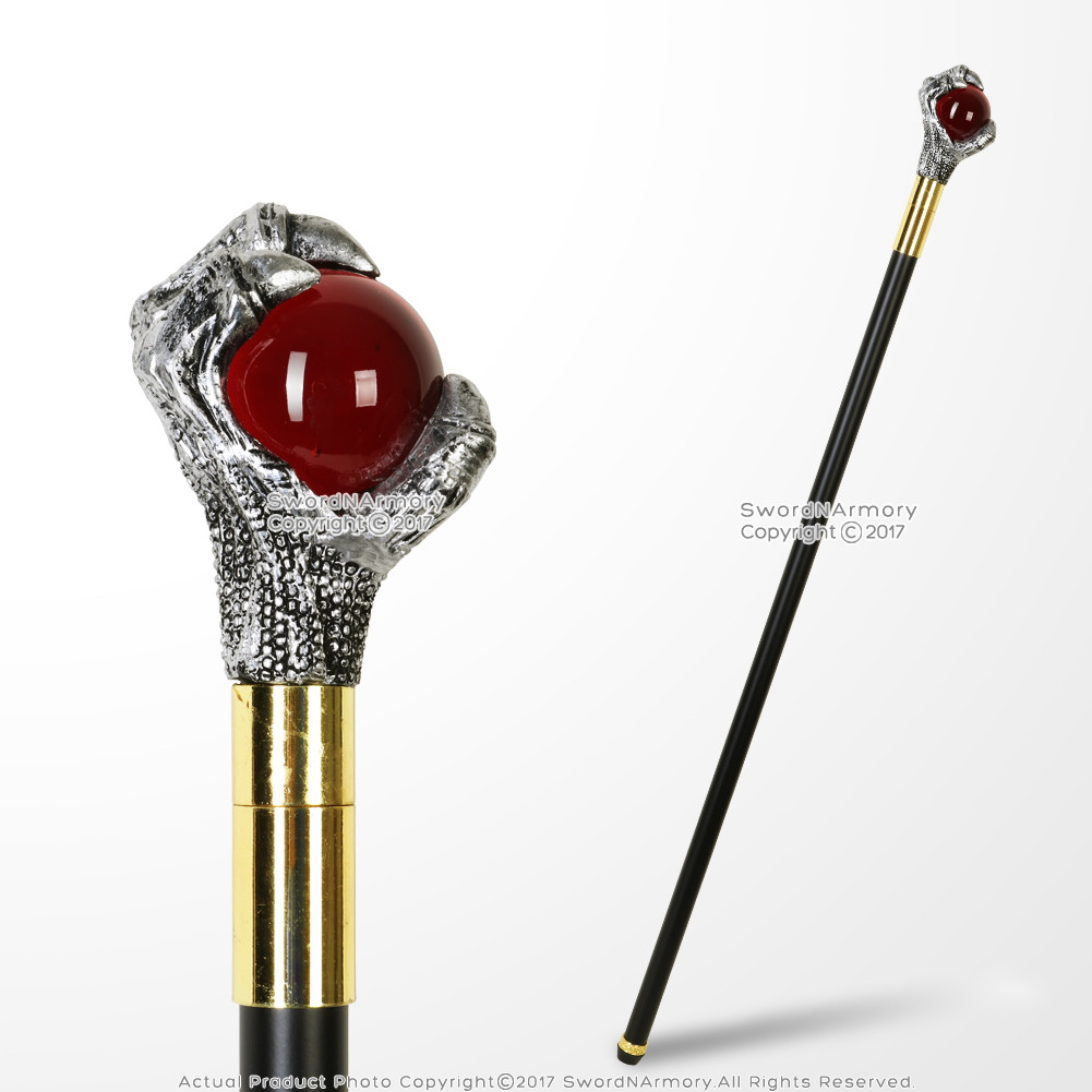 34" Fantasy Hawk Talon Claw with Crystal Ball Head Handle Walking Cane ...