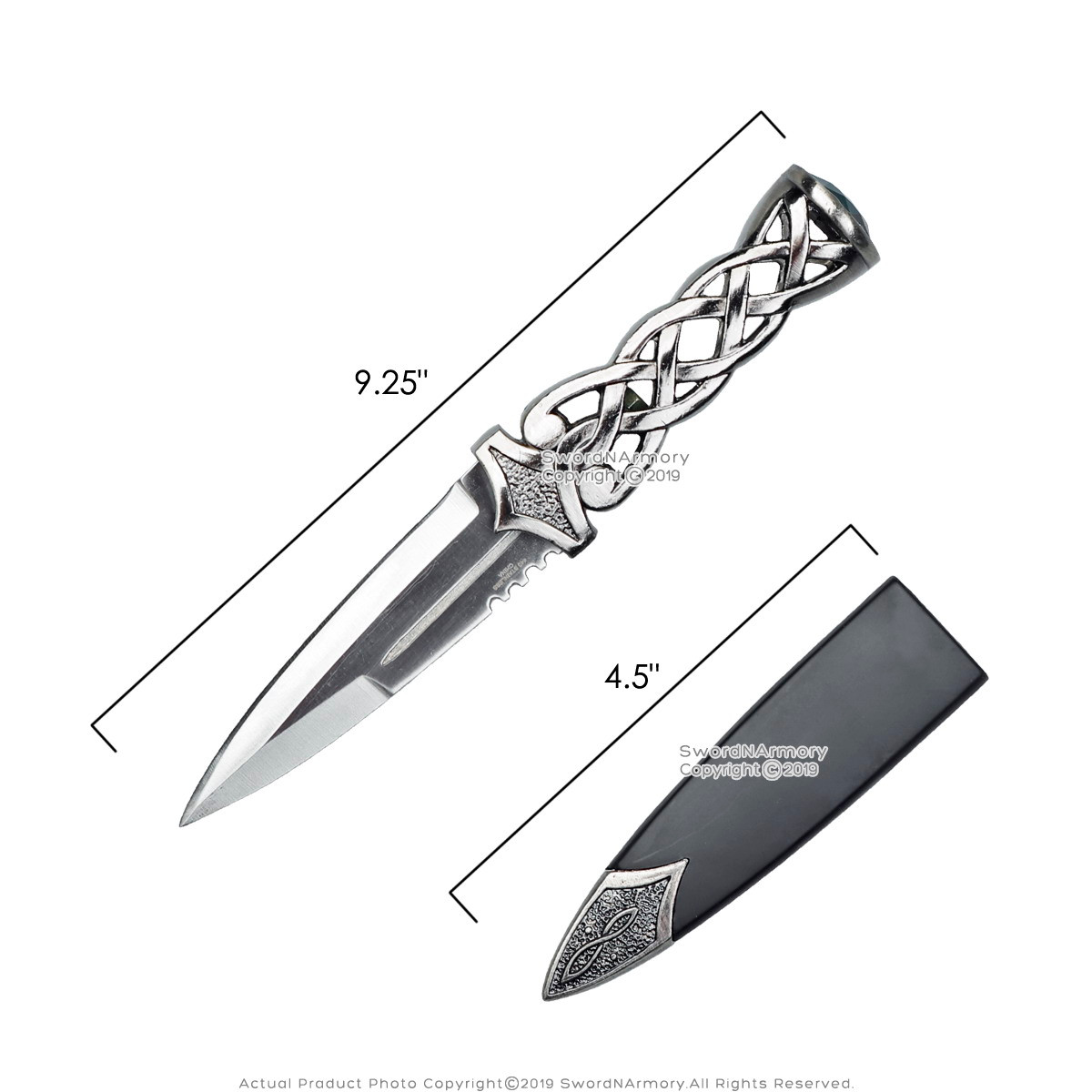 7" Silver Scottish Fantasy Dirk Knife Small Scotland Dagger w/ Multiple ...