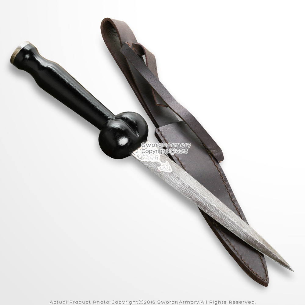 Handmade Damascus Bollocks Dagger Inlaid Silver Medieval Knife w ...