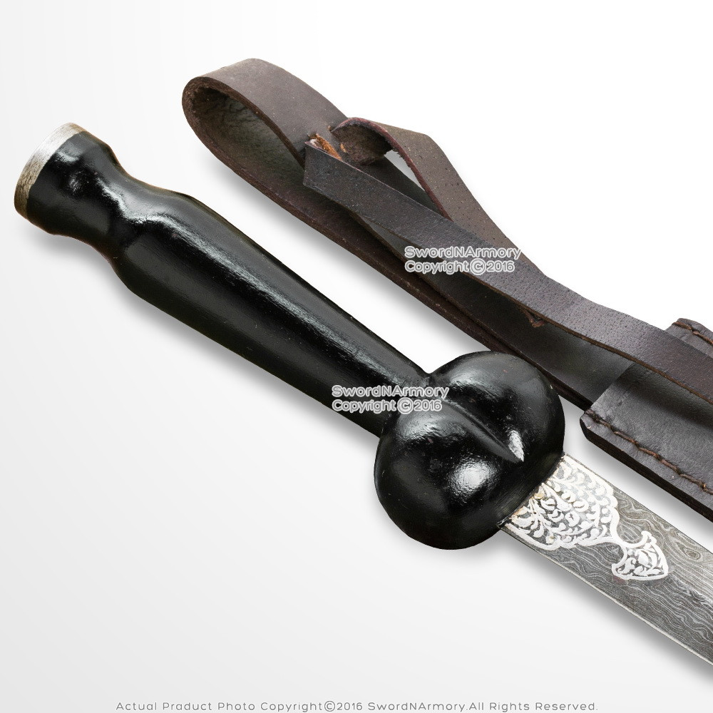Handmade Damascus Bollocks Dagger Inlaid Silver Medieval Knife w ...