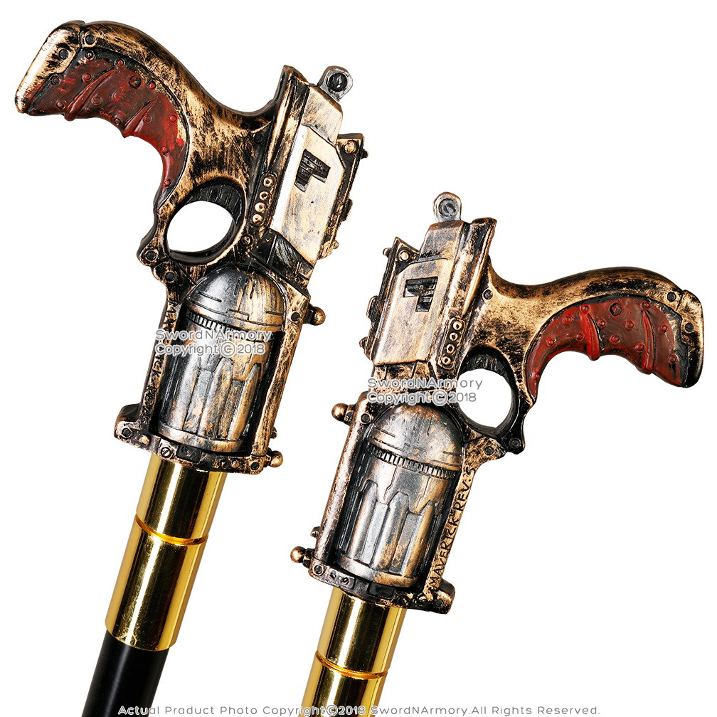 Steampunk Fantasy Walking Cane Polyresin Gun Like Handle Gentleman’s Stick
