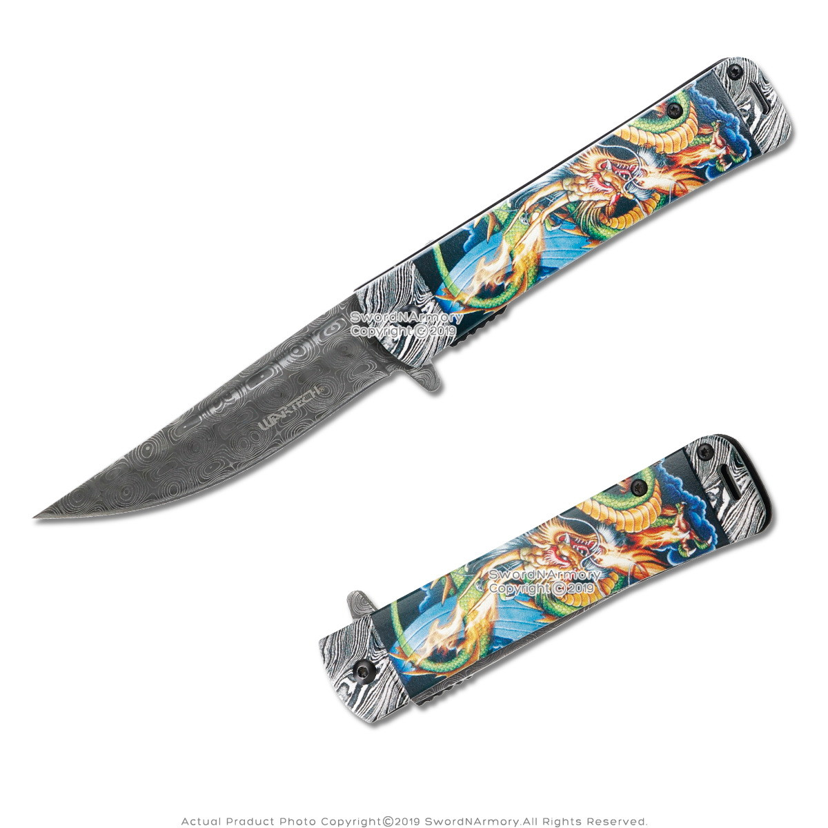 8” Spring Assisted Folding Knife Pocket Stainless Steel Handle Etched Blade