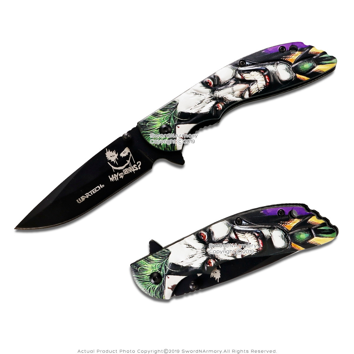 8" Spring Assisted 3D Joker Handle Drop Point Blade Folding Pocket Knife