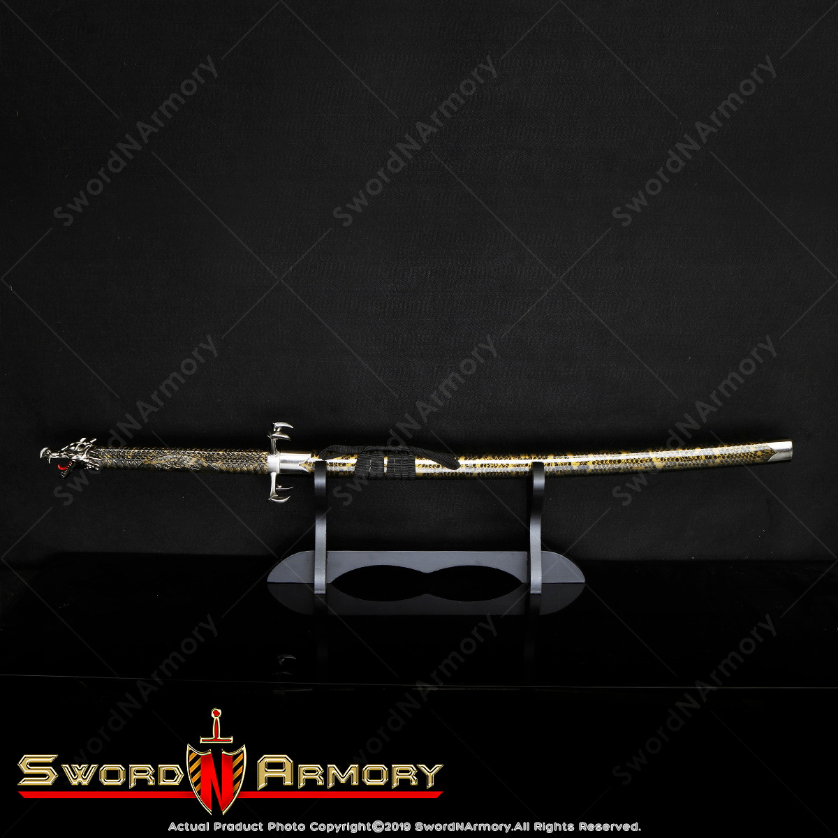 Torch Flying Dragon Fantasy Samurai Katana Sword Gold Accent with Four ...